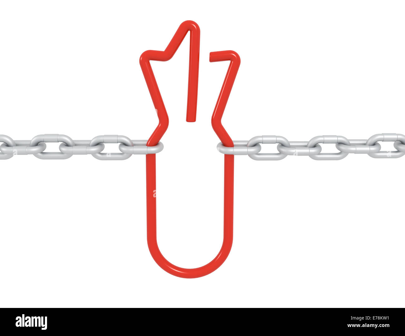 Red link bomb symbol locked with metal chains - 3d front illustration ...