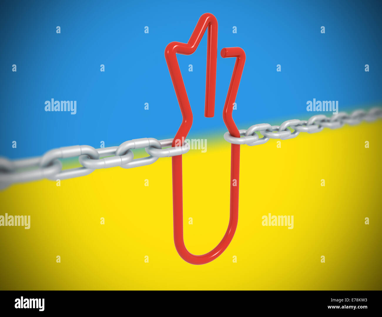 Red link bomb symbol locked with metal chains - 3d front illustration ...