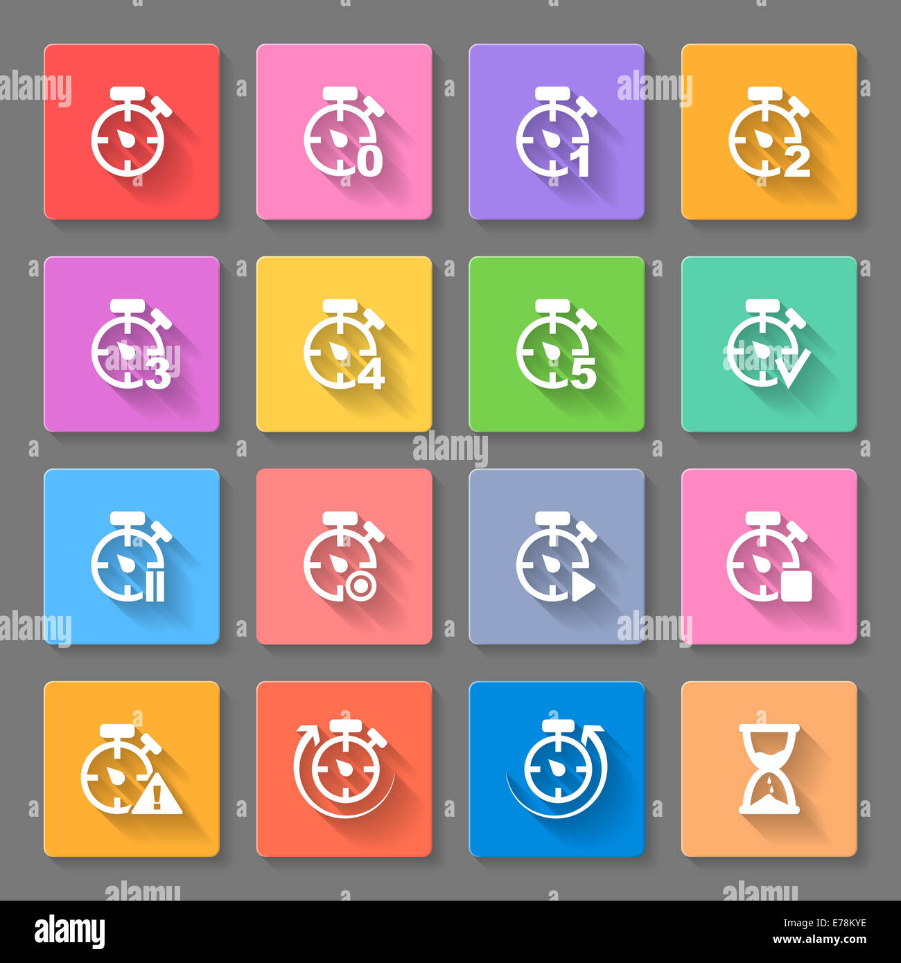 Time. Set of flat icons with long shadows for web design and ...