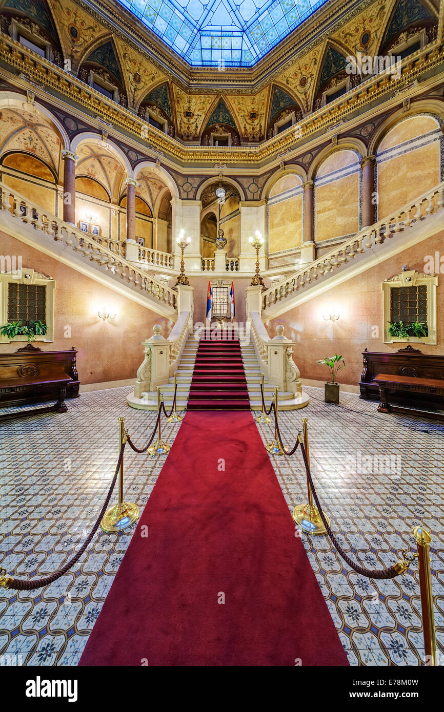 Interior of classic building with luxury ornaments, marble and glass ...