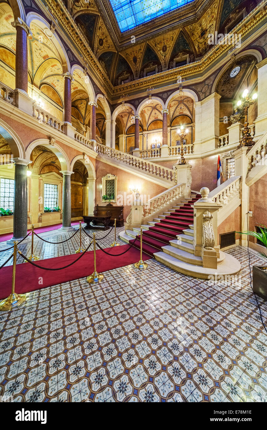 Interior of classic building with luxury ornaments, marble and glass ...