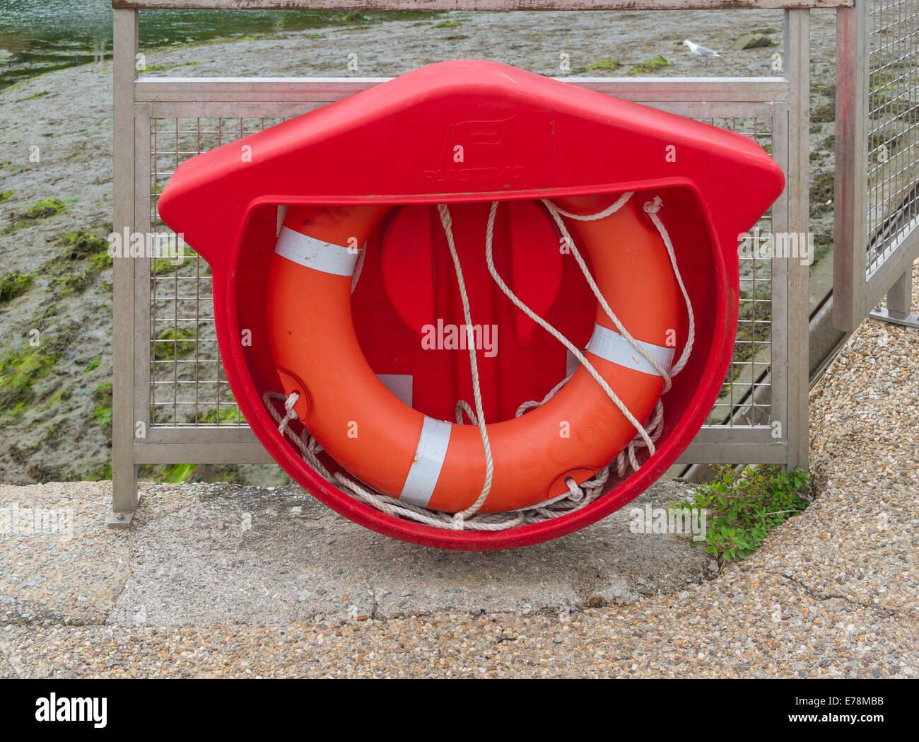 A life belt located in Conleau, Morbihan, France. Life belts are vital ...