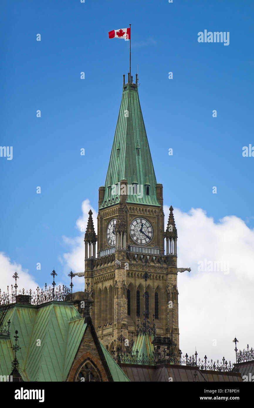 Canada ottawa parliament clock peace tower flag history hi-res stock ...