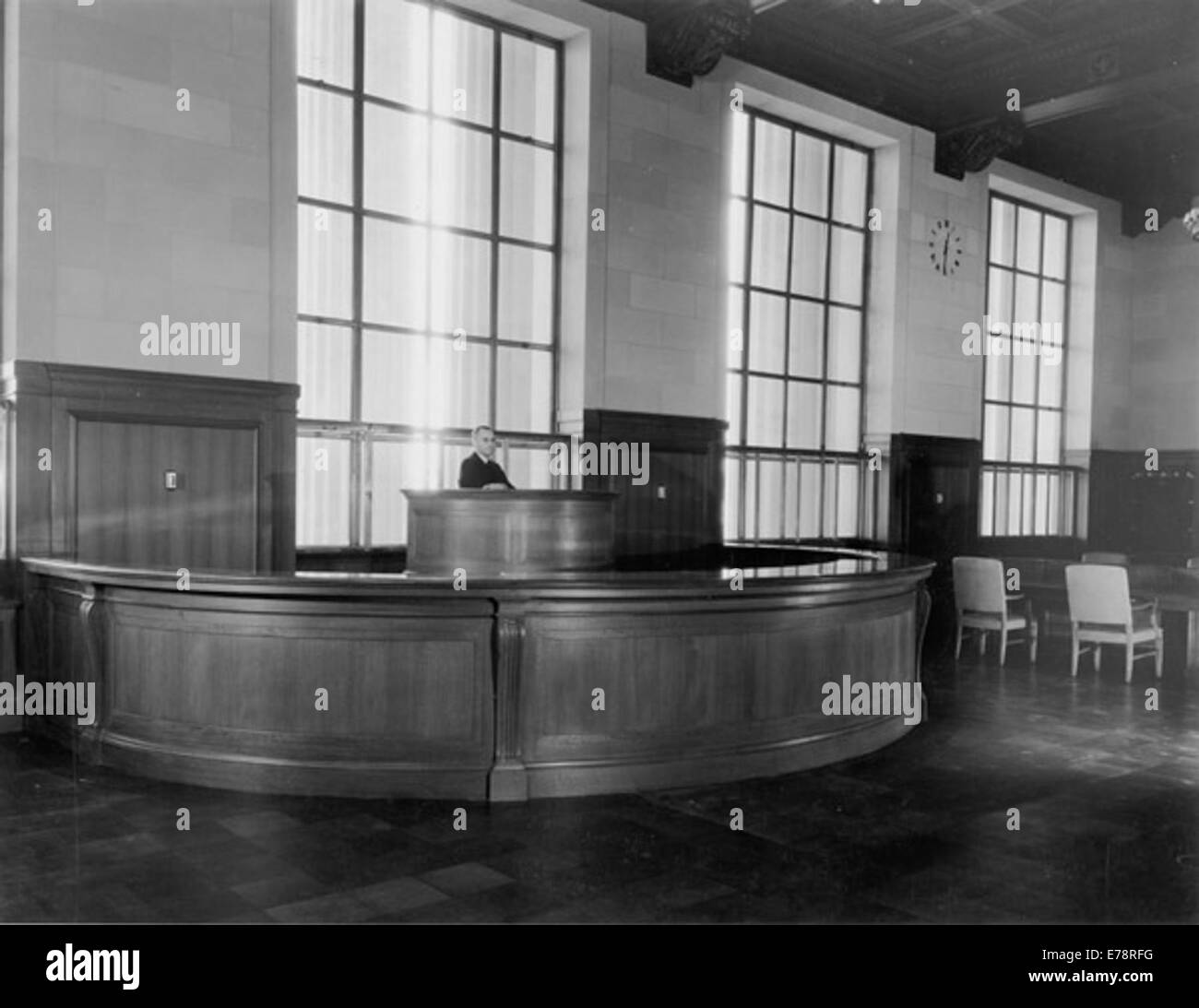 A historic photograph of the control desk in the Central Search Room at ...