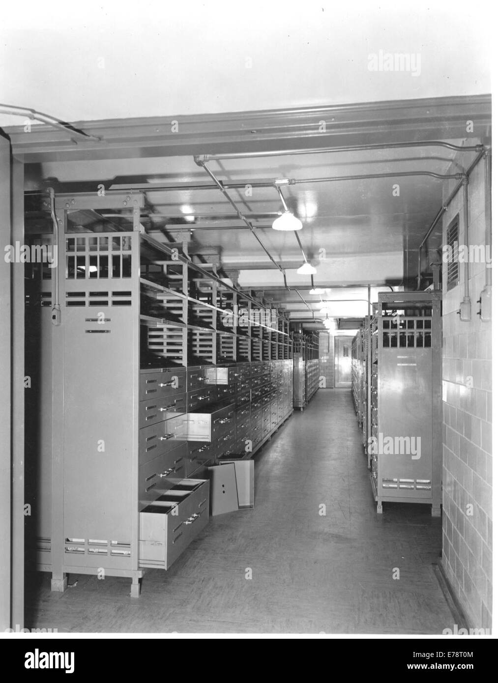 A photograph of the stack area of the National Archives in Washington ...