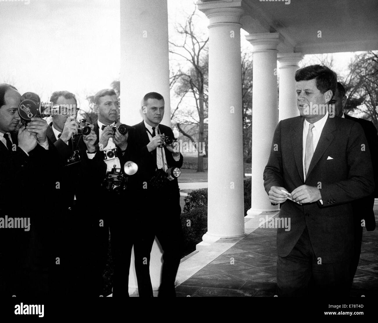 This historical image shows U.S. President John F. Kennedy and Vice ...