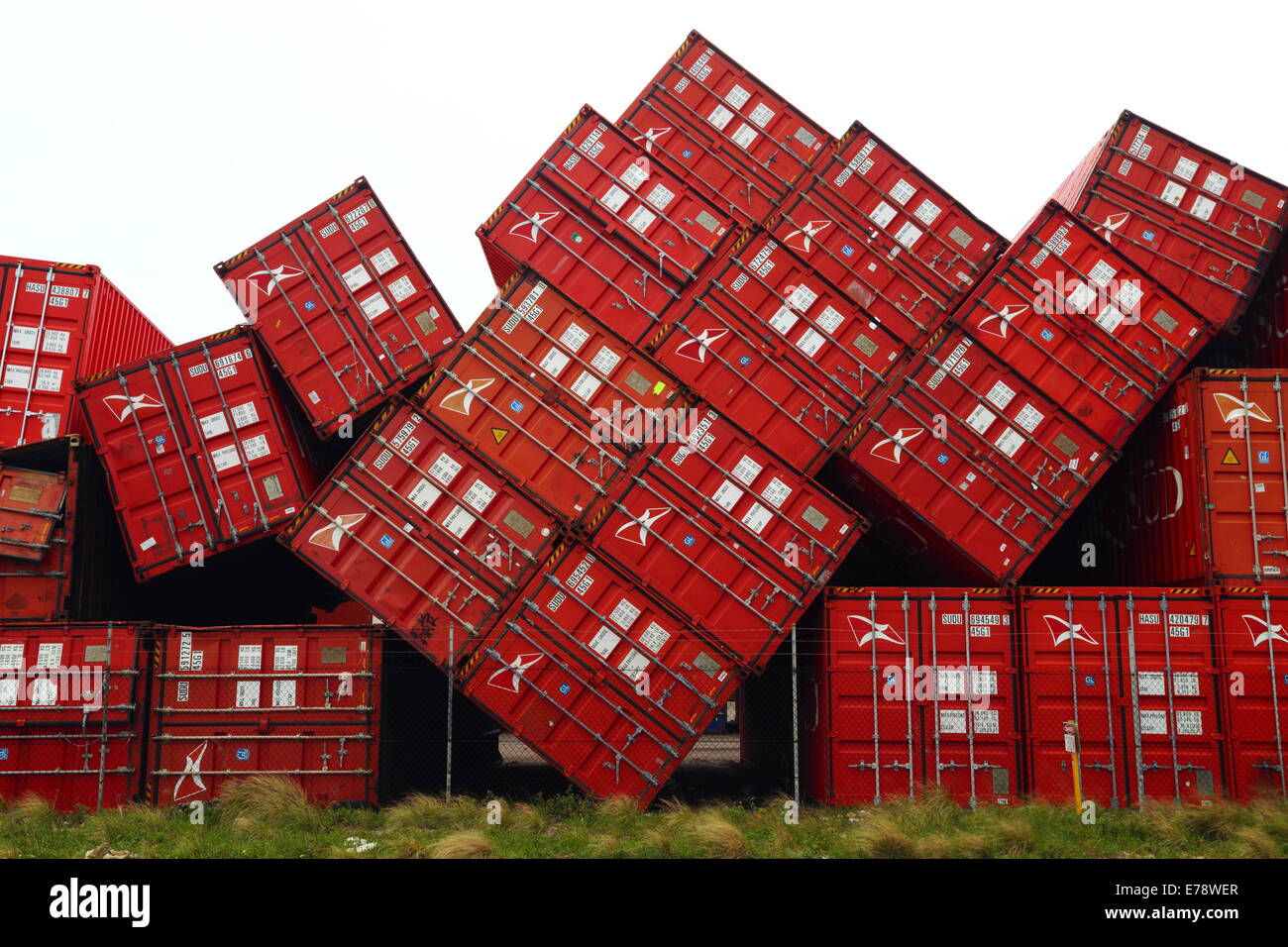 Severe winds toppled these shipping containers at the Port of Fremantle ...