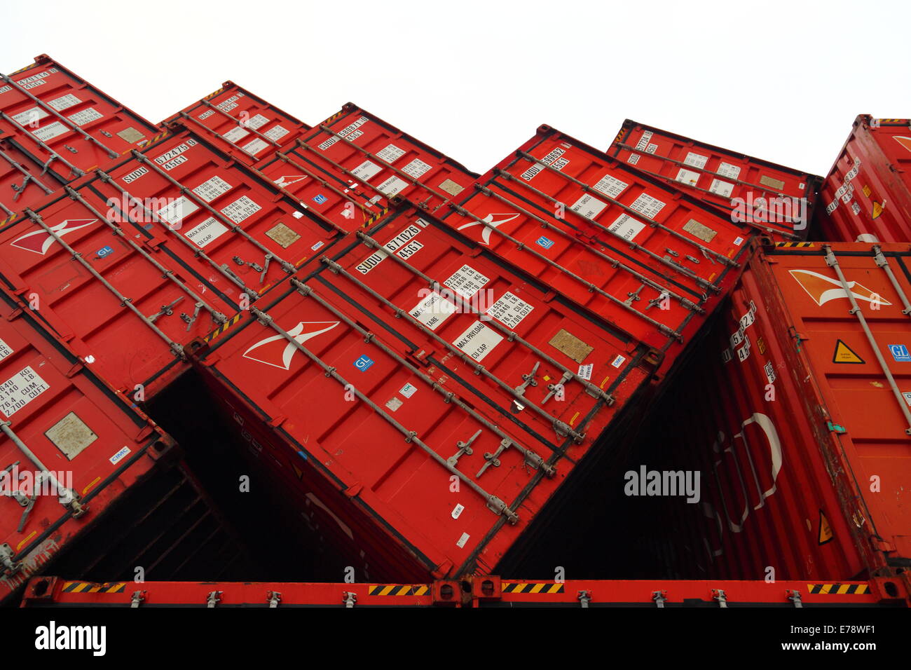 Severe winds toppled these shipping containers at the Port of Fremantle ...