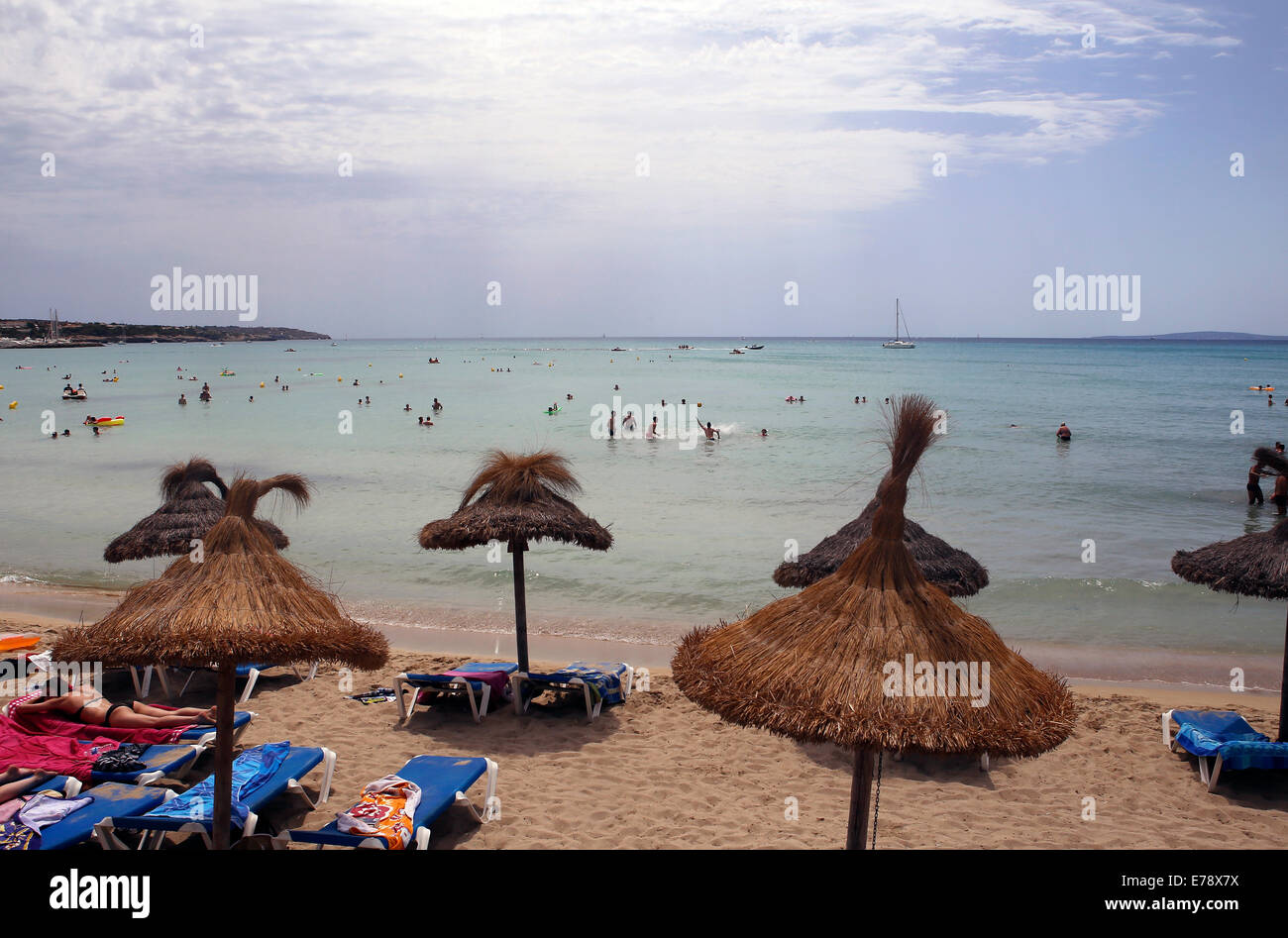 Wide view at El Arenal beach, on the Spanish island of Majorca Stock ...