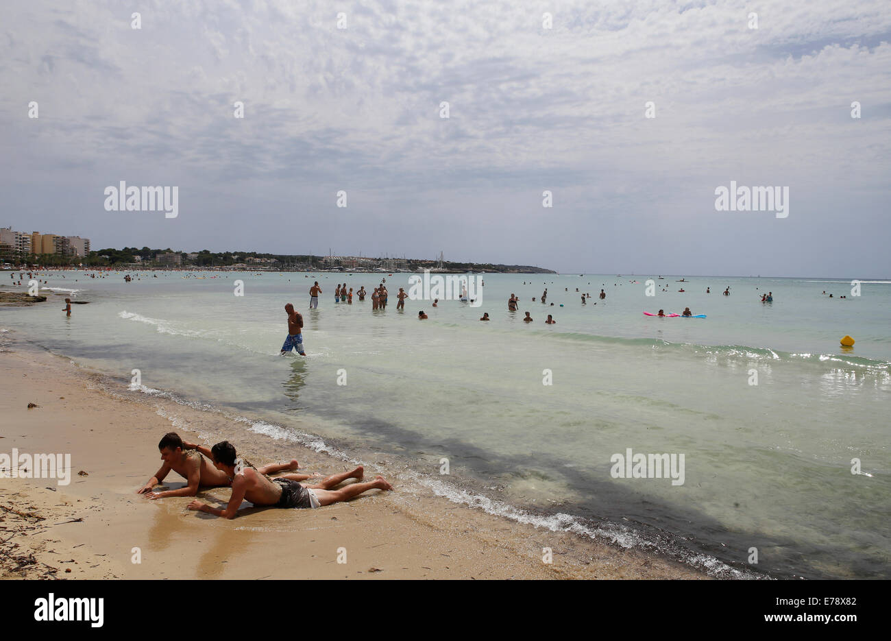 Wide view at El Arenal beach, on the Spanish island of Majorca Stock ...