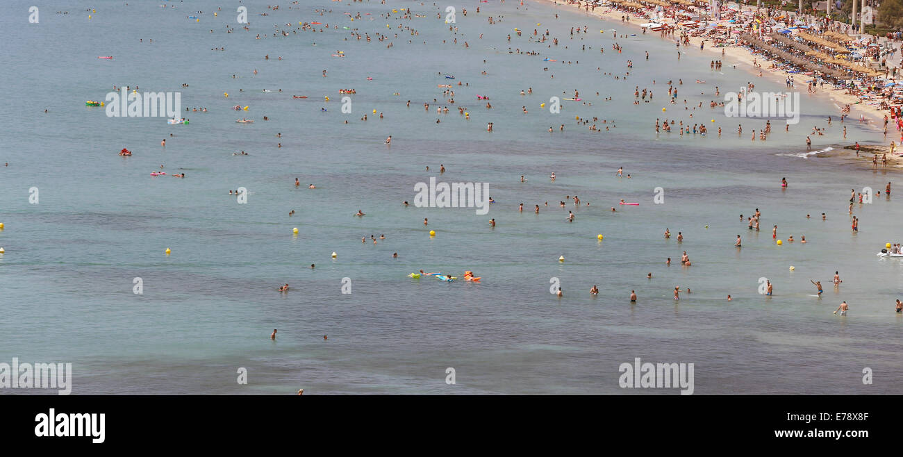 Wide view at El Arenal beach, on the Spanish island of Majorca Stock ...
