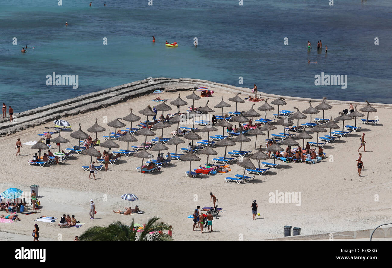 Wide view at El Arenal beach, on the Spanish island of Majorca Stock ...