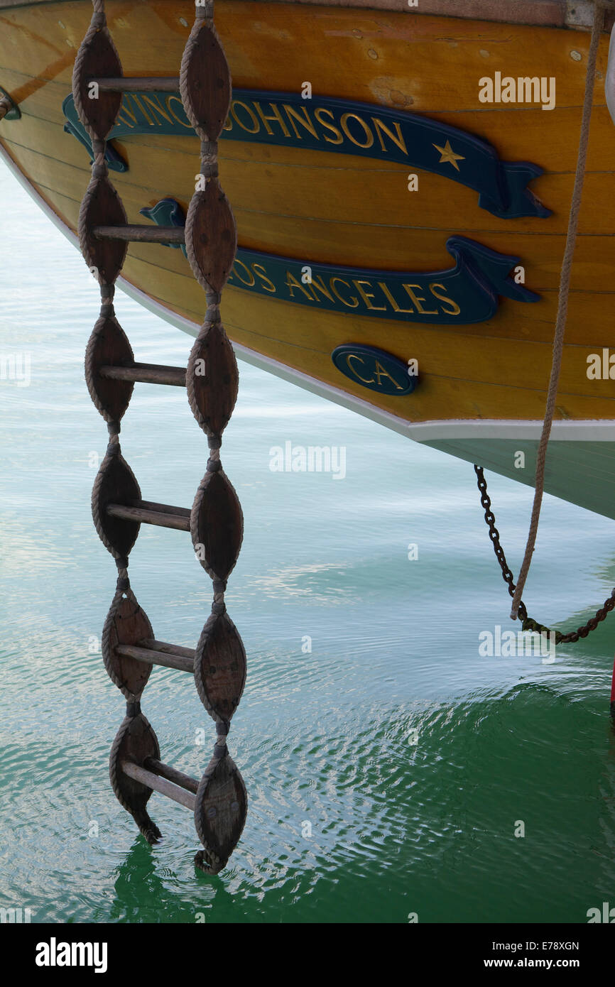 A ladder descending from the Tall Ship Irving Johnson to the water for ...