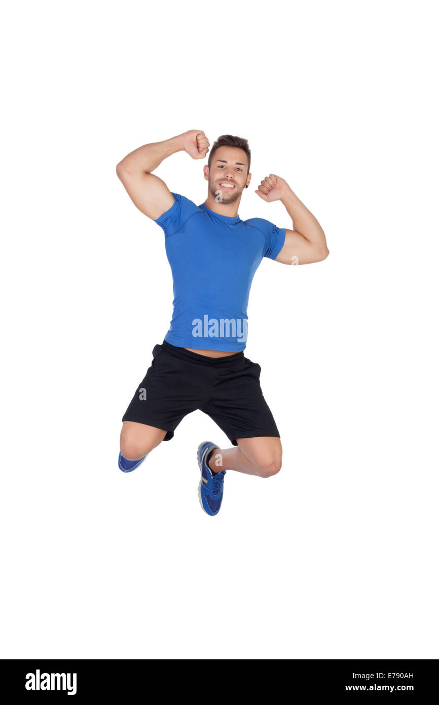 Happy young men jumping isolated on a white background Stock Photo - Alamy