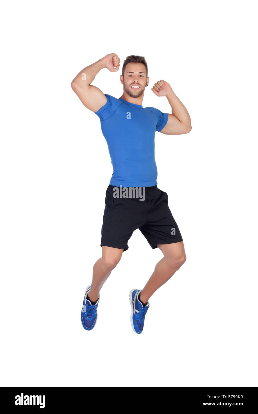 Happy young men jumping isolated on a white background Stock Photo - Alamy