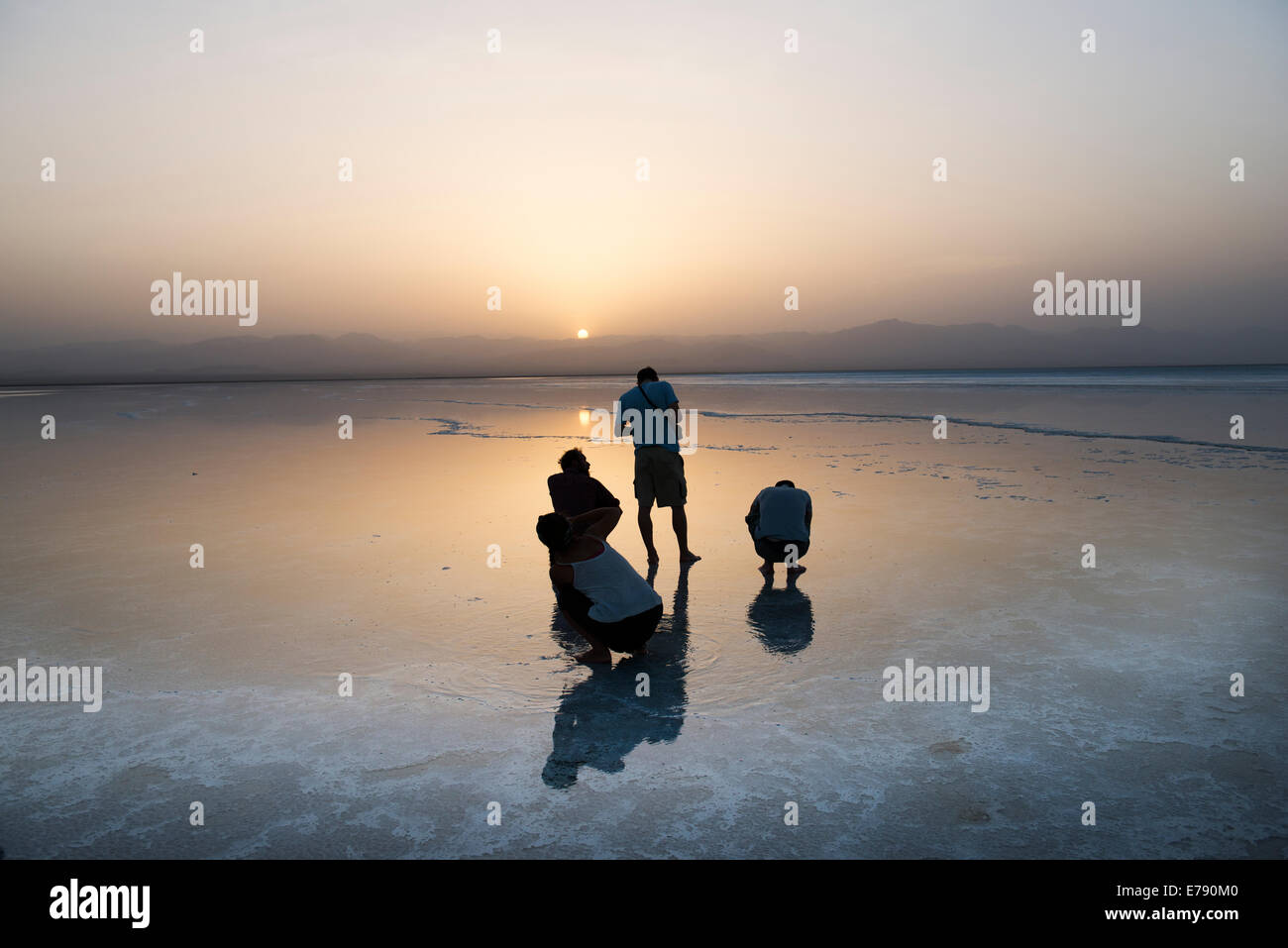 Sunset over Lake Assale in the Danakil Depression in Ethiopia Stock ...