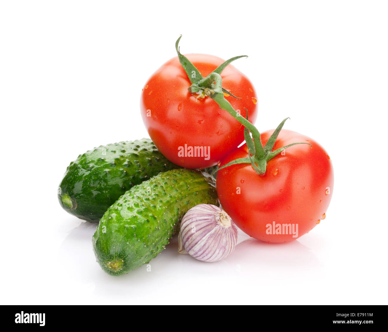 Fresh ripe clean vegetables with water drops. Isolated on white ...