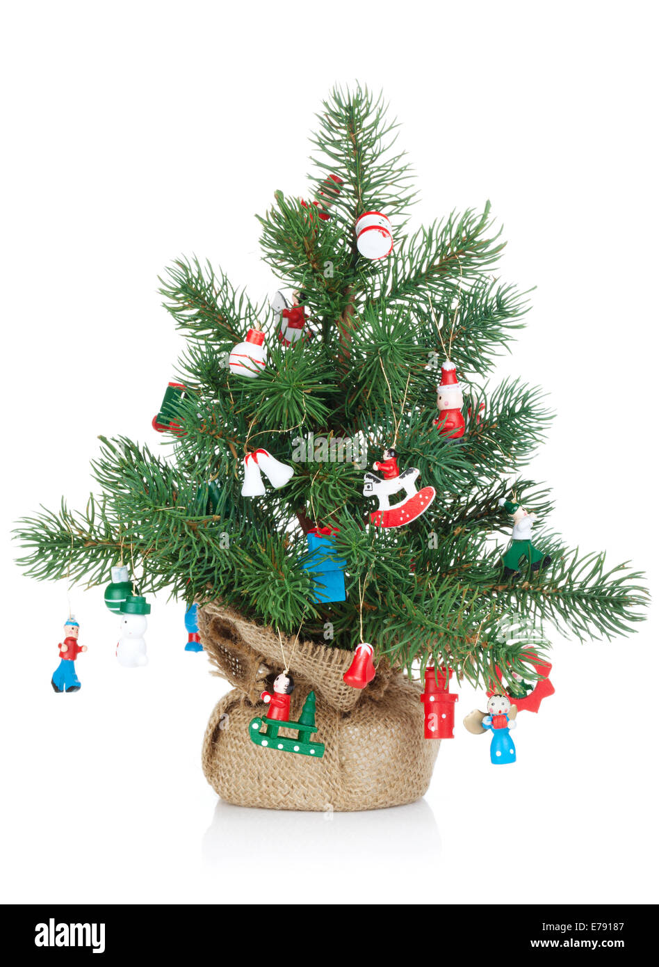 Small decorated christmas tree. Isolated on white background Stock ...