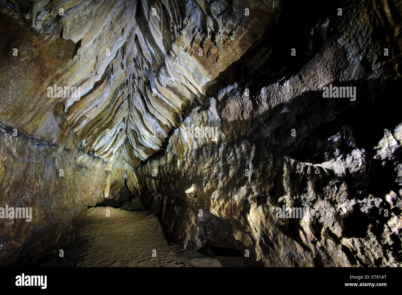 Limestone rock formations in Ingleborough cave, in a section of the ...