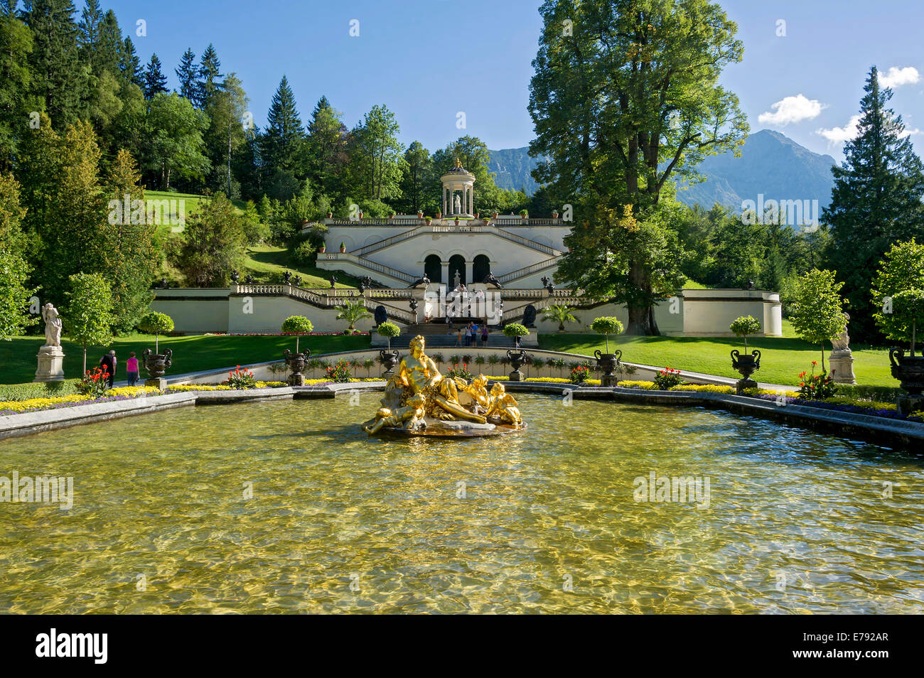 Flora Fountain surrounded by a water basin, the Venus Temple and ...