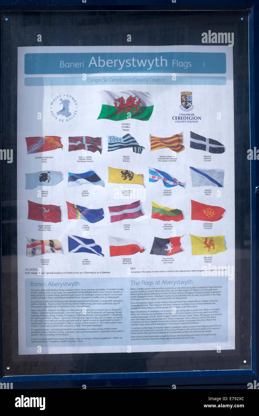 Aberystwyth Wales UK Flags and Meanings Sign Stock Photo - Alamy