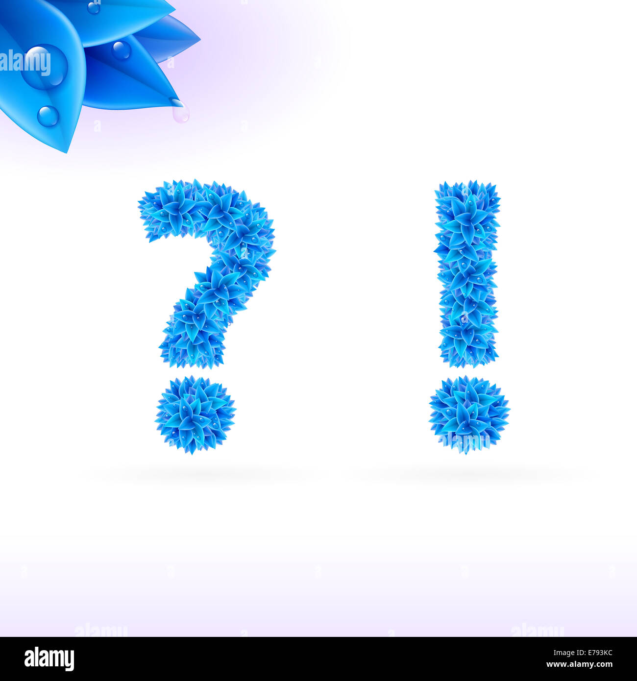 Sans serif font with blue leaf decoration on white background. Question ...