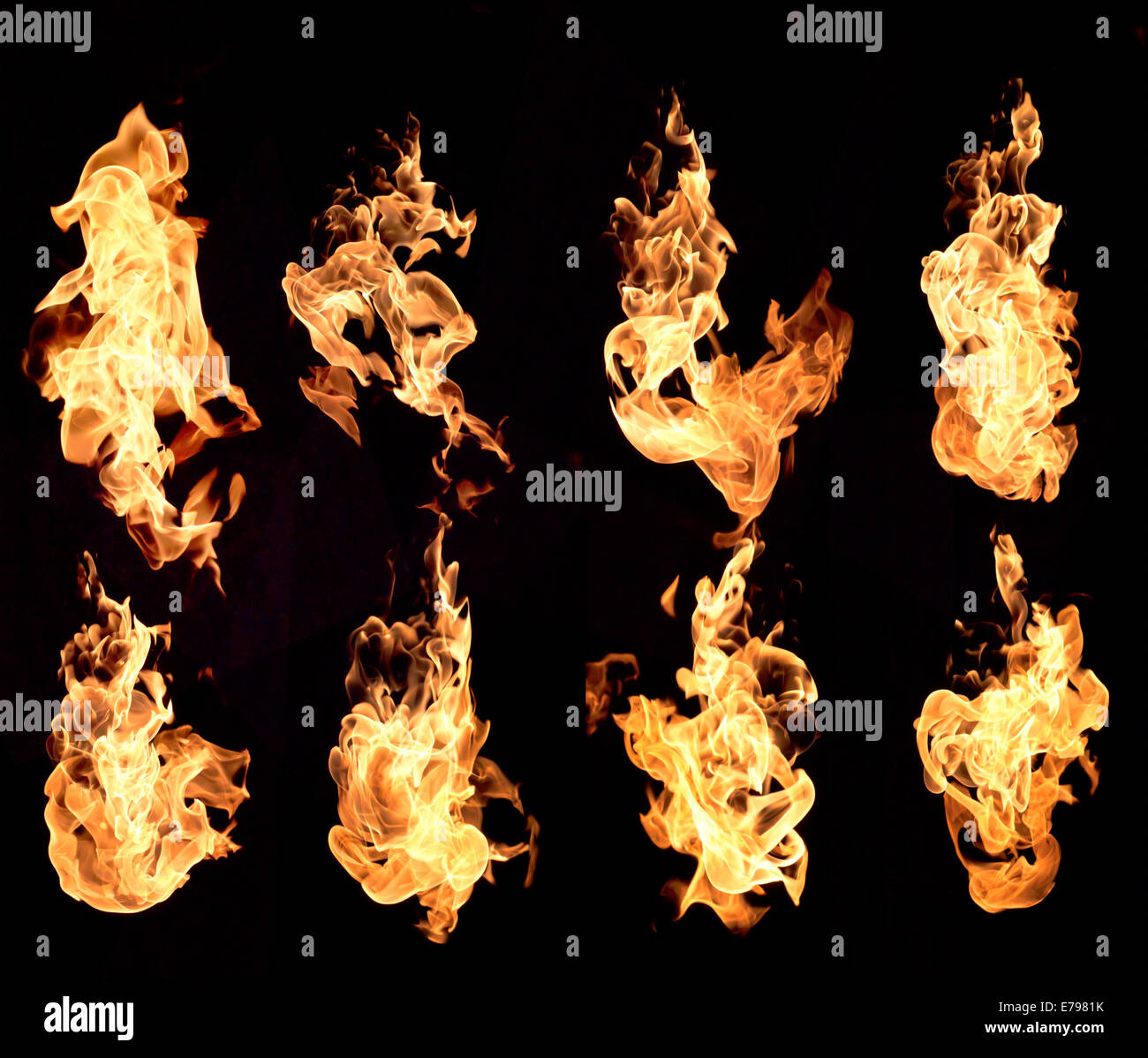 High resolution fire collection isolated on black background Stock ...