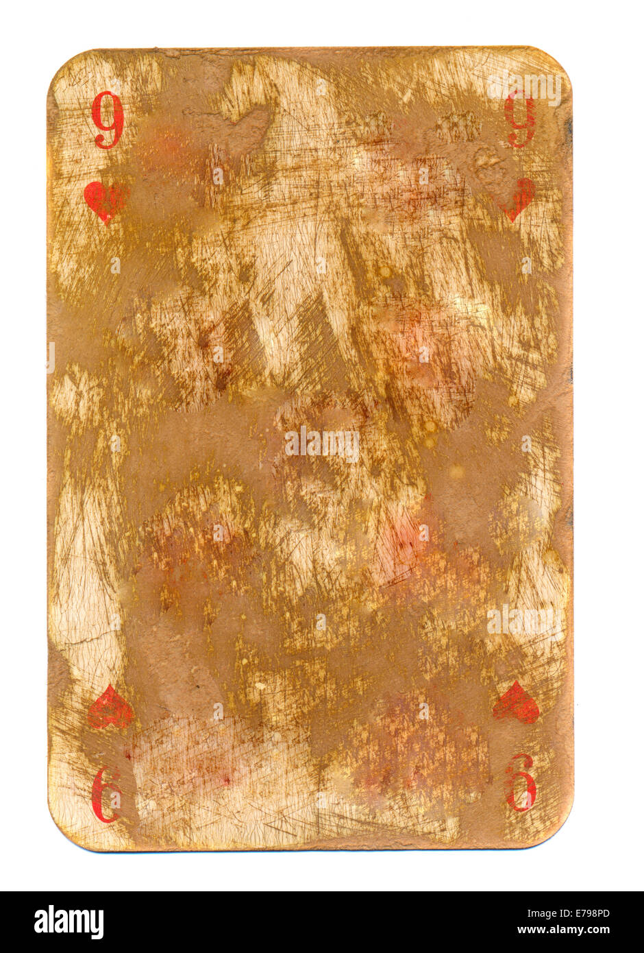 old used playing card with hearts and number nine 9 background Stock ...