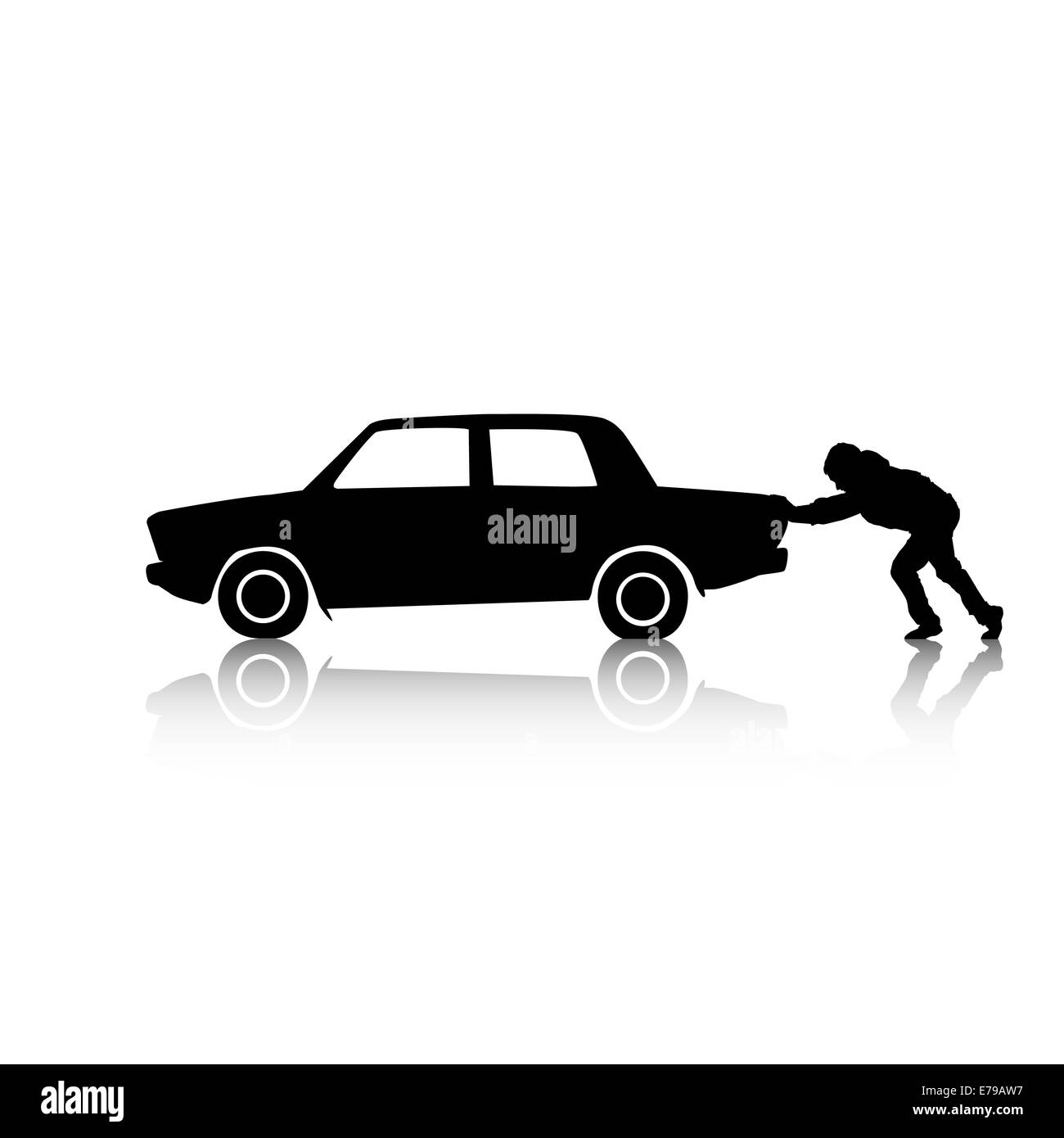 Silhouette of man pushing a car Stock Photo - Alamy