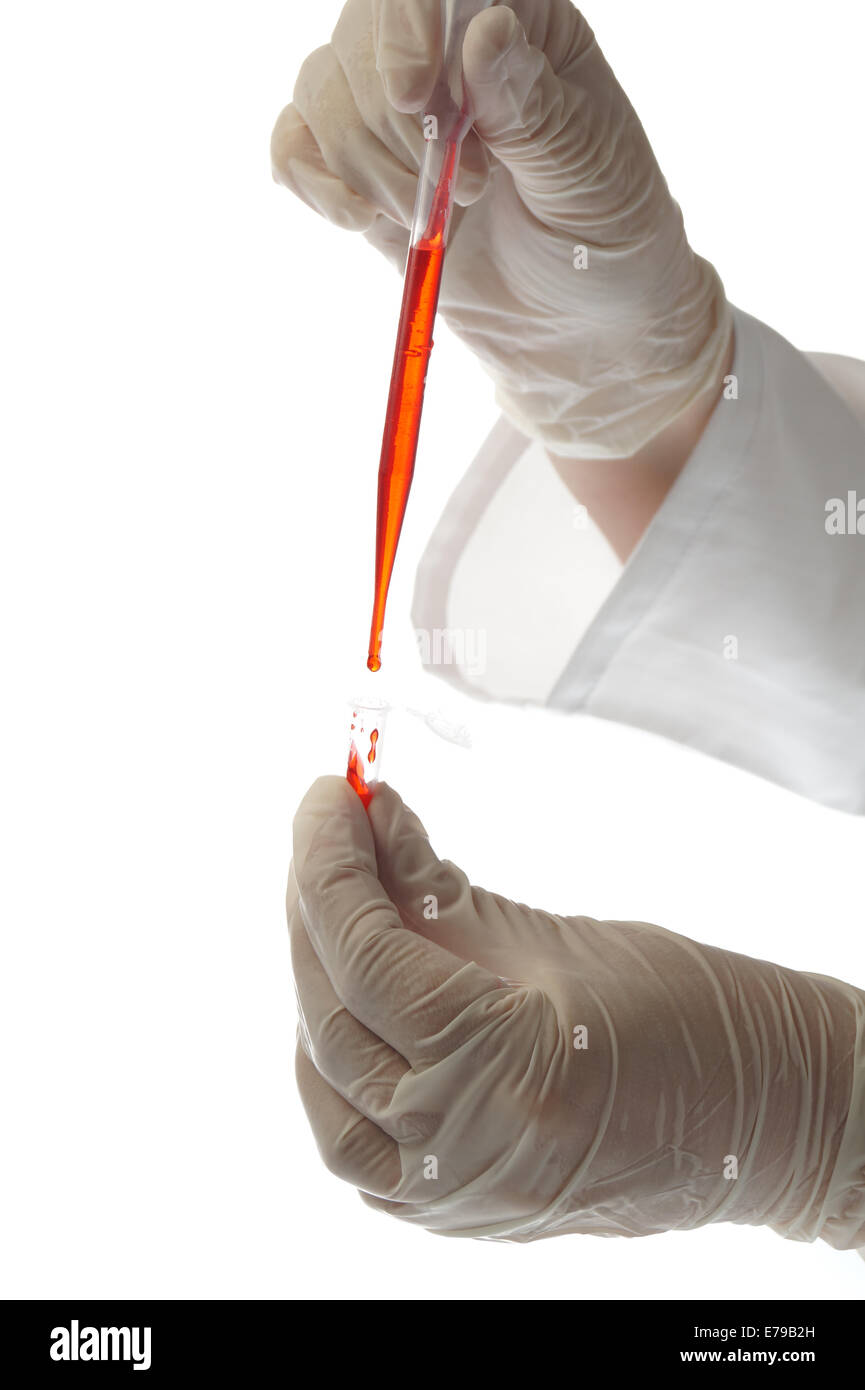 Hand, pipette and testtube with sample isolated on white Stock Photo ...