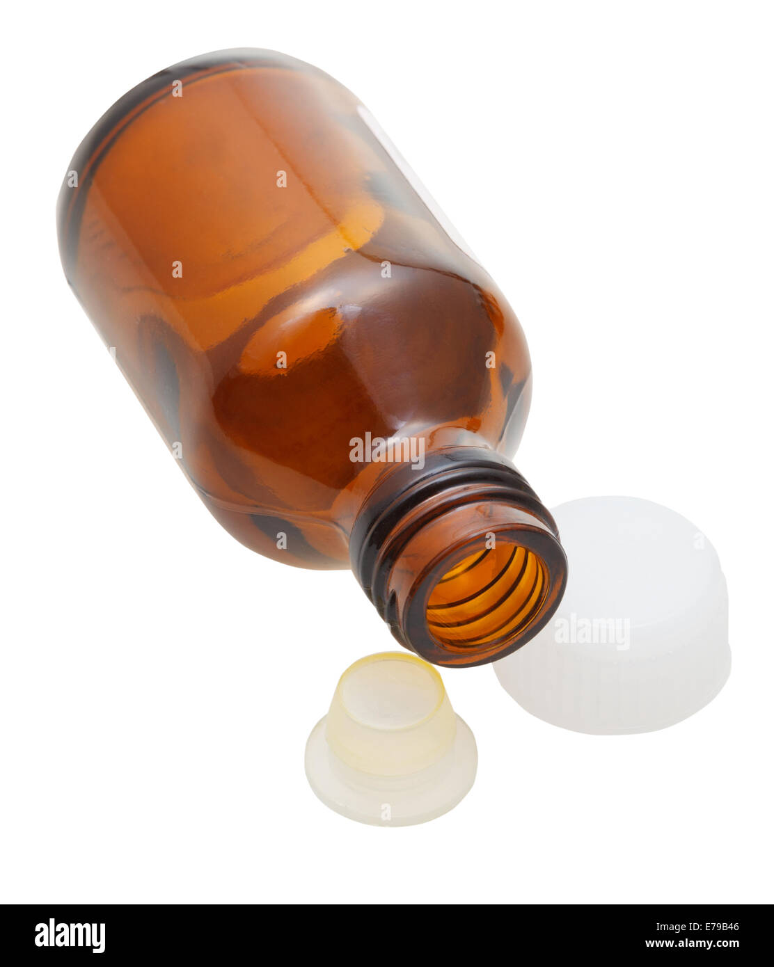 empty brown glass oval pharmacy bottle with caps isolated on white ...