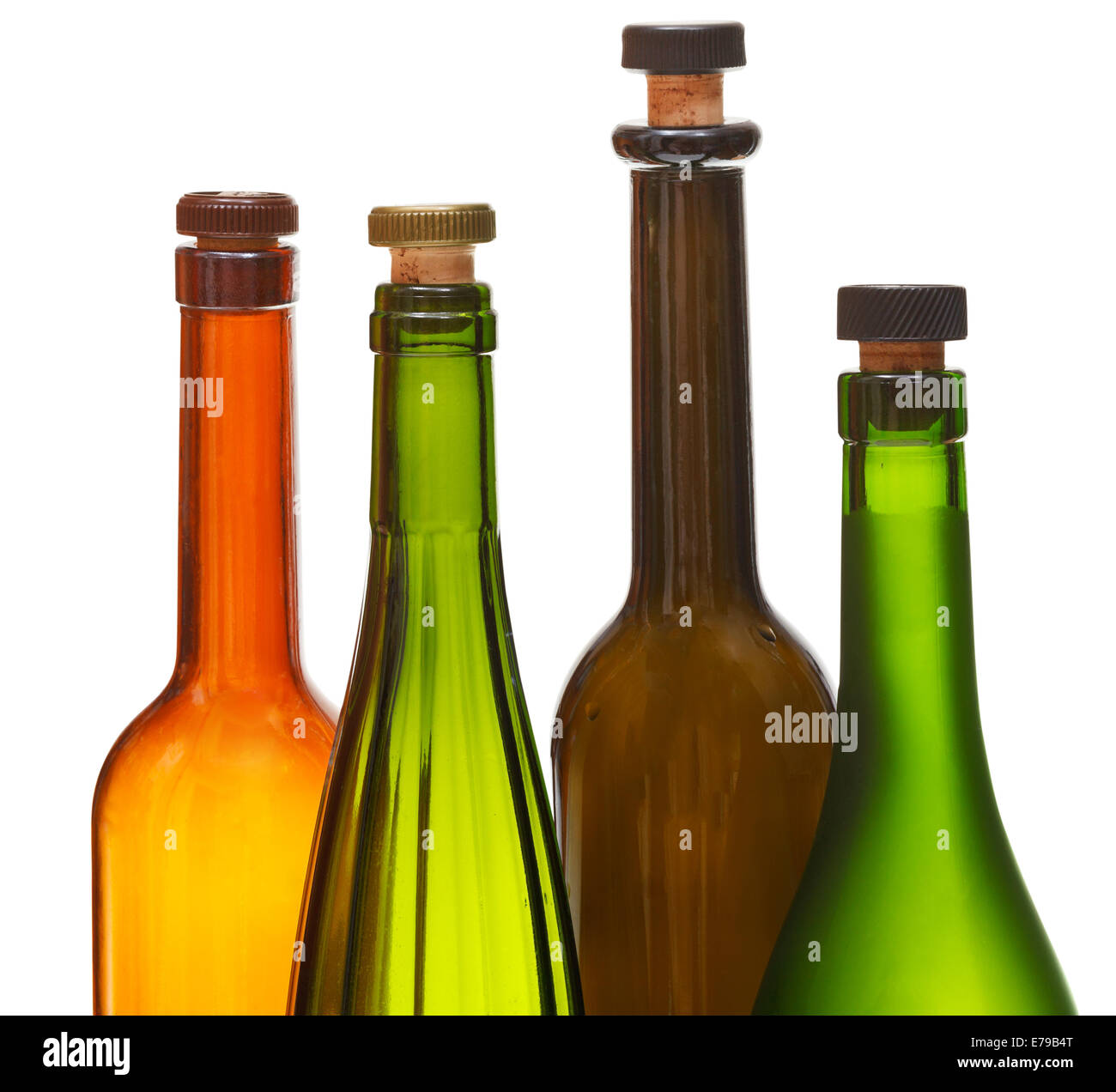 few empty closed wine bottles close up isolated on white background ...
