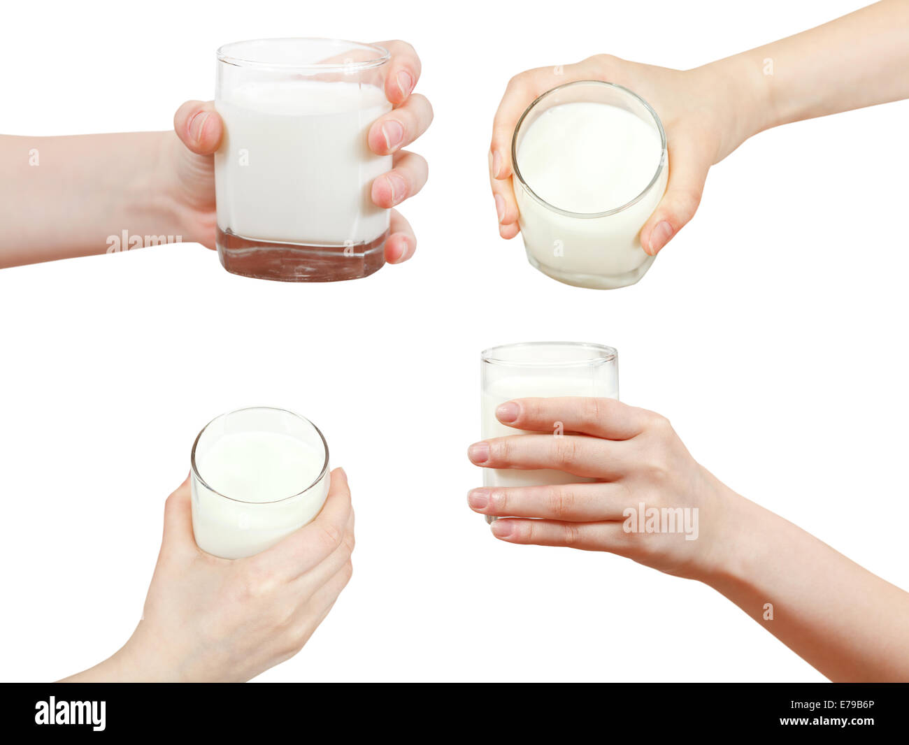 set of hand holding glass of milk isolated on white background Stock ...
