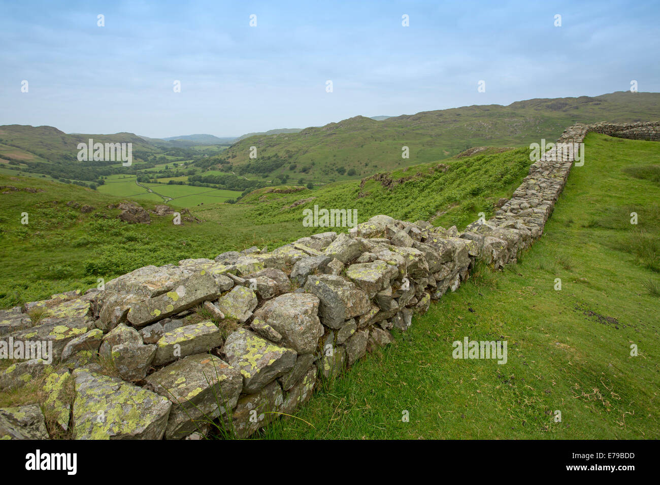 Extensive ruins of ancient Roman fort at Hardknott Pass surrounded by ...