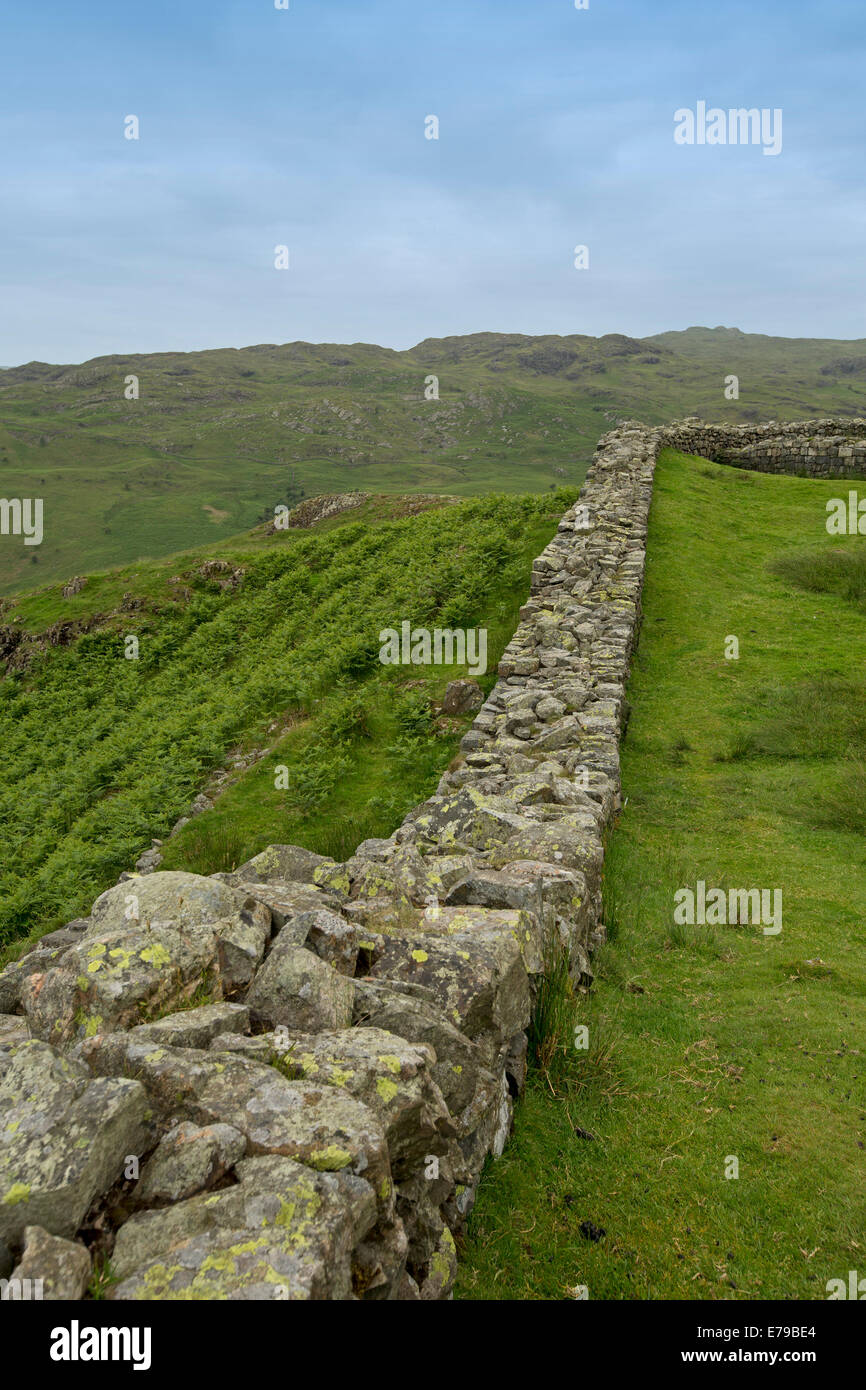 Extensive ruins of ancient Roman fort at Hardknott Pass surrounded by ...