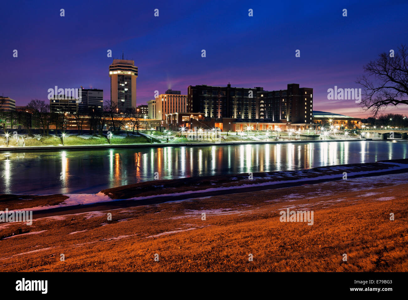 Wichita, Kansas - downtown seen accross the frozen river Stock Photo ...