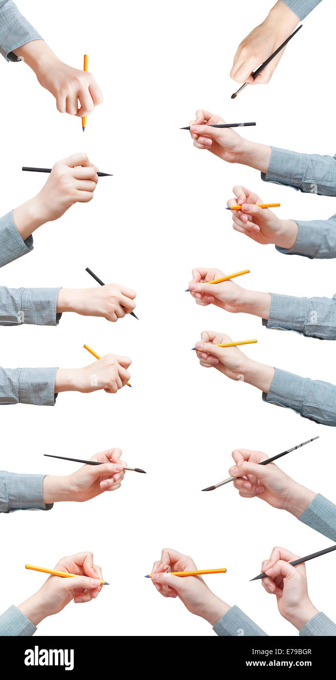 set of writing female hands isolated on white background Stock Photo ...