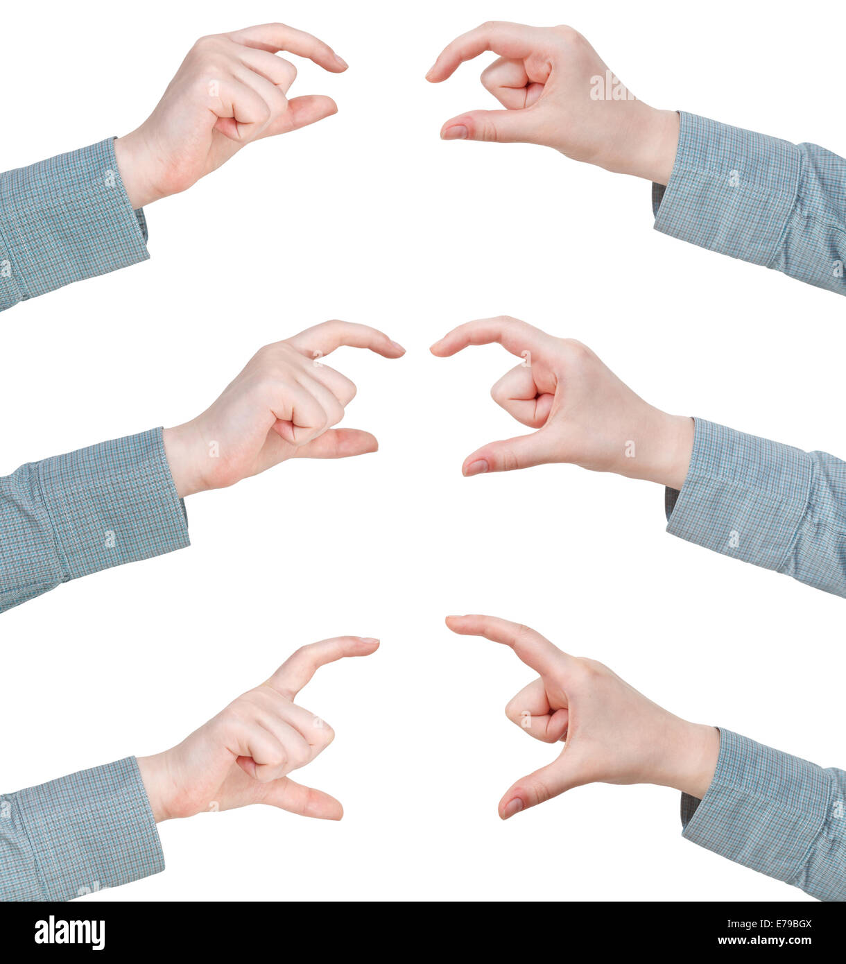 set of hands measuring sizes - hand gesture isolated on white ...