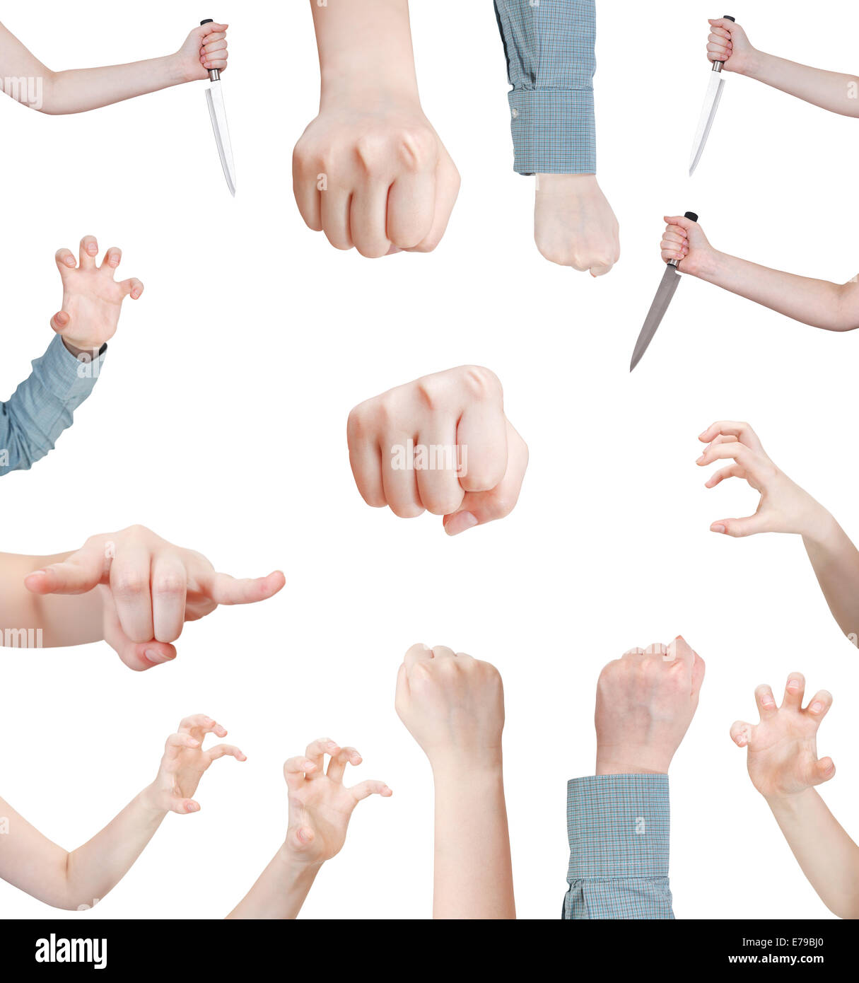 set of attacking female hand gesture isolated on white background Stock ...