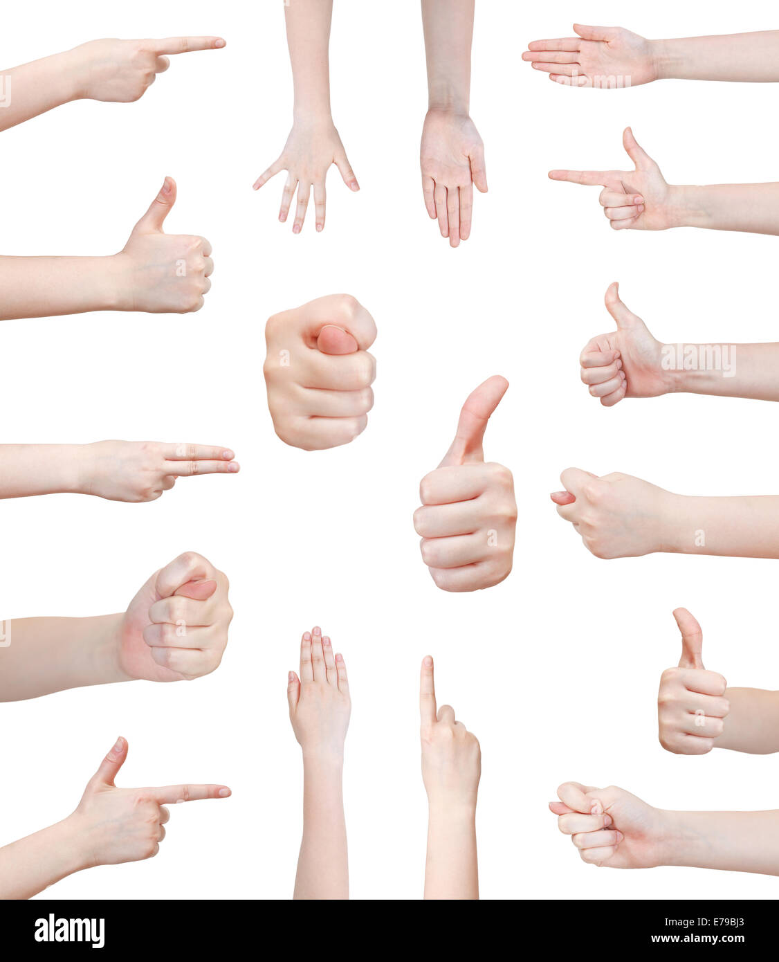 set of various female hand gesture isolated on white background Stock ...