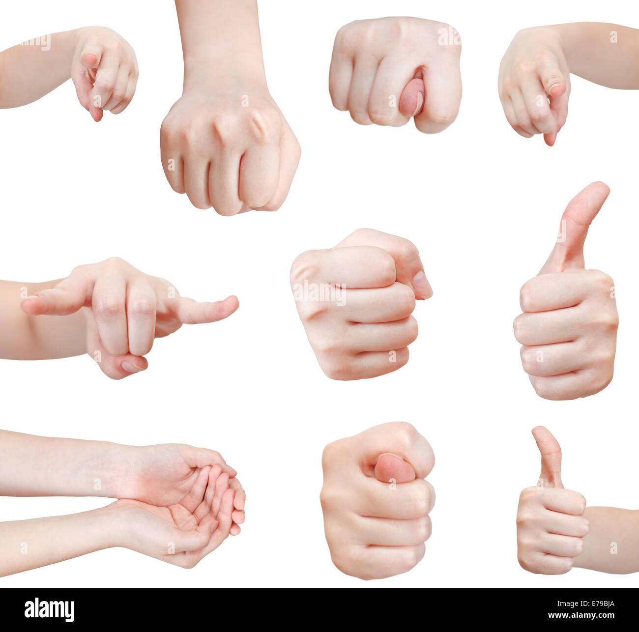 set of front view of hand gesture isolated on white background Stock ...