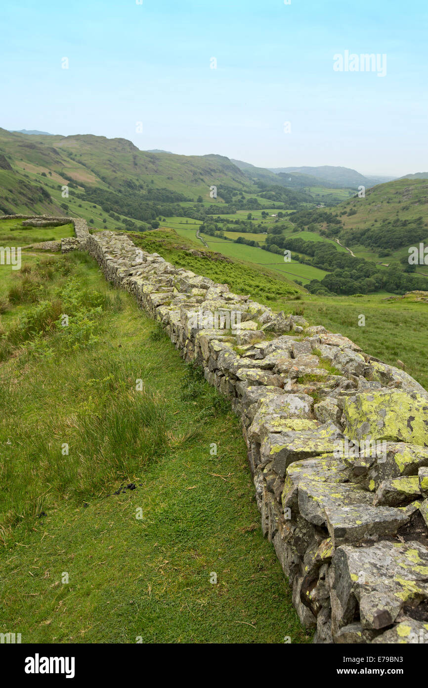 Extensive ruins of ancient Roman fort at Hardknott Pass surrounded by ...