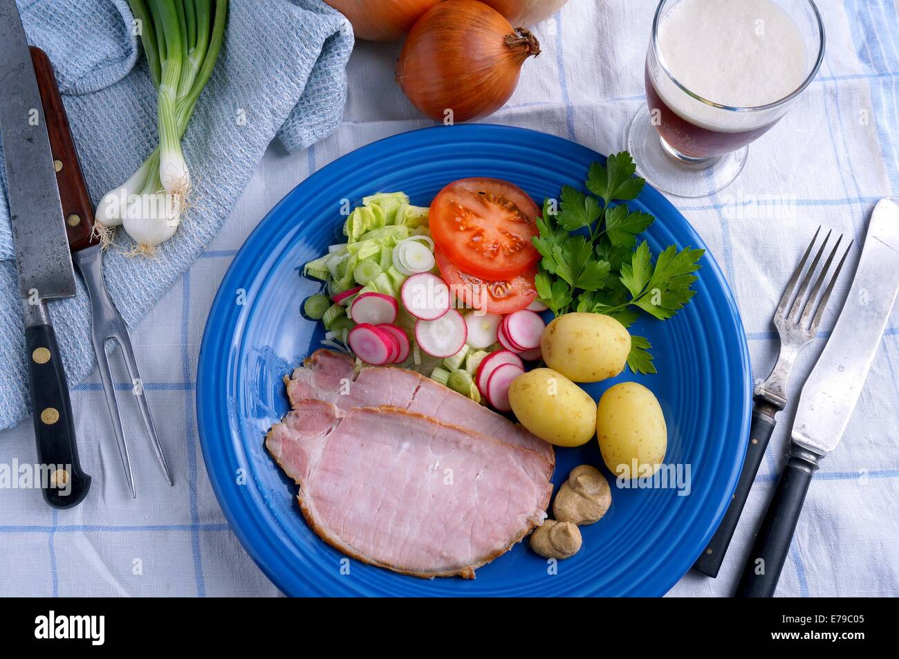 Danish ham with potatoes and mustard. Dinner is ready Stock Photo - Alamy