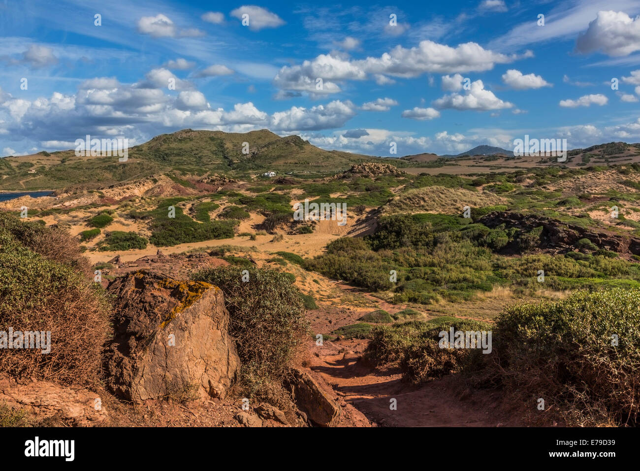 Nature reserve at Cala Pregonda, El Toro Mountain at the rear, Menorca ...