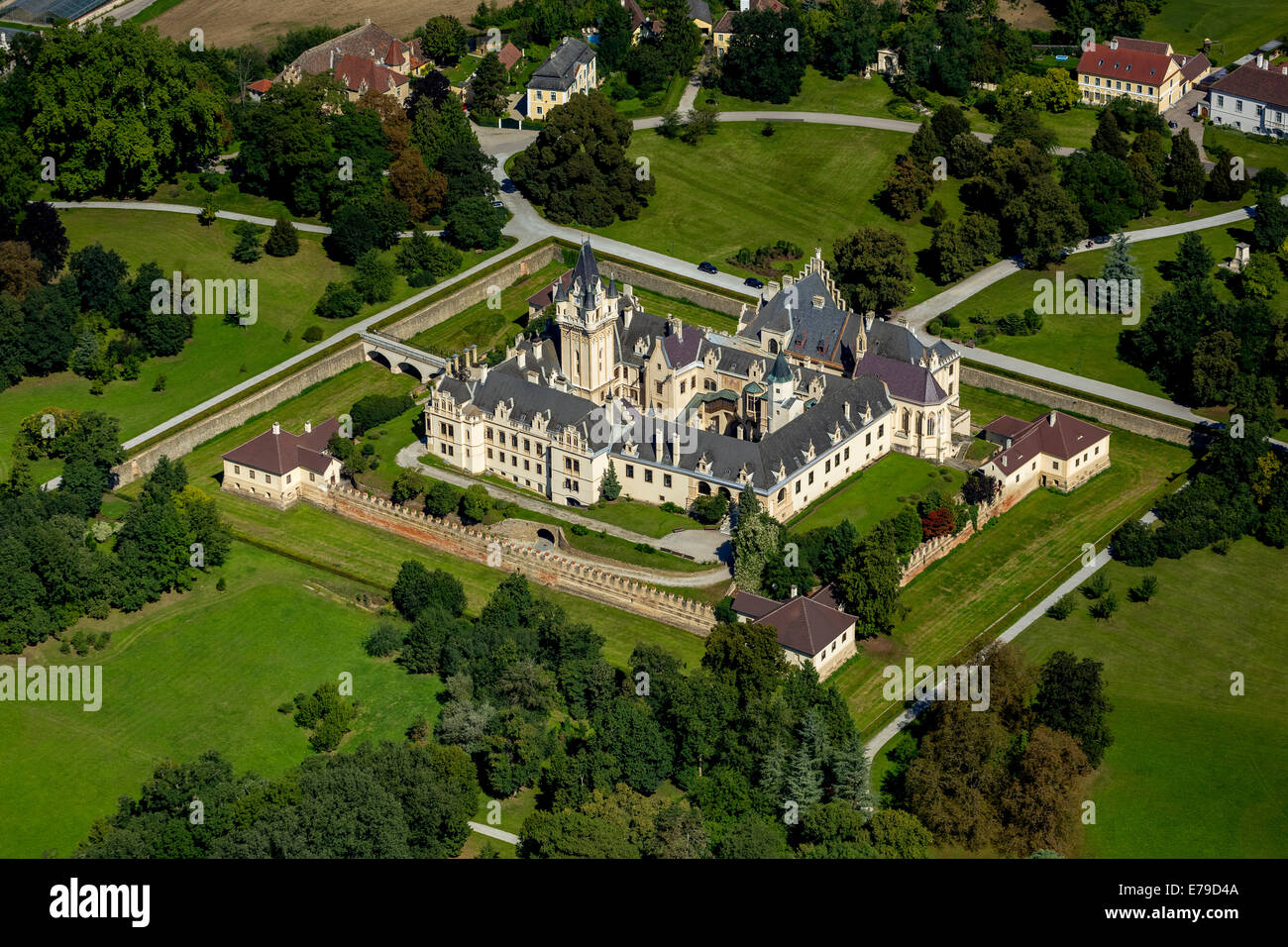 Aerial view, Schloss Grafenegg, romantic historicism, Grafenegg, Lower ...