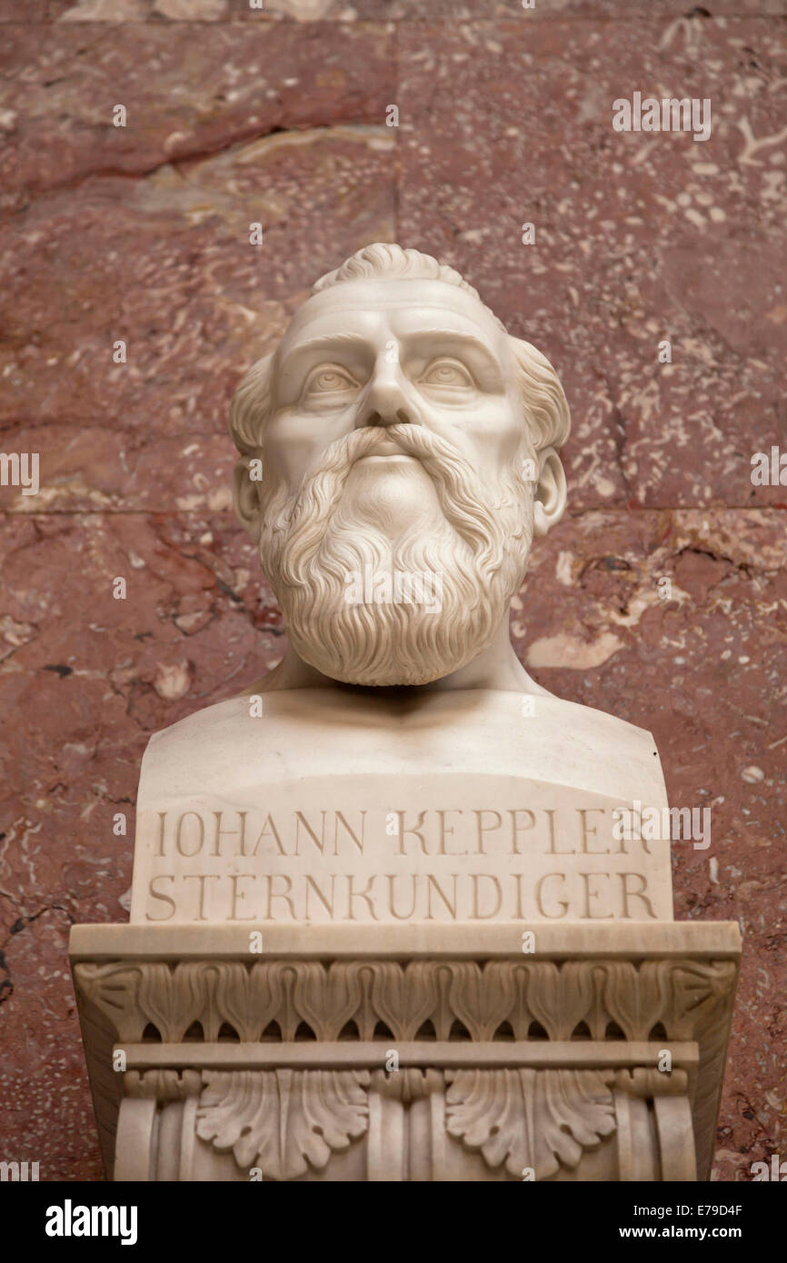 Marble bust of Johannes Kepler in the Walhalla memorial, in Donaustauf ...