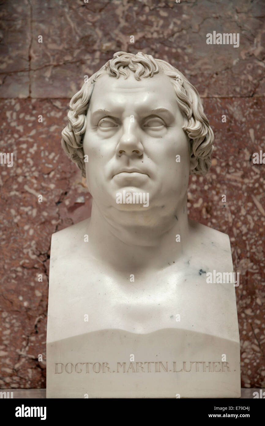 Marble bust of Martin Luther in the Walhalla memorial, in Donaustauf ...