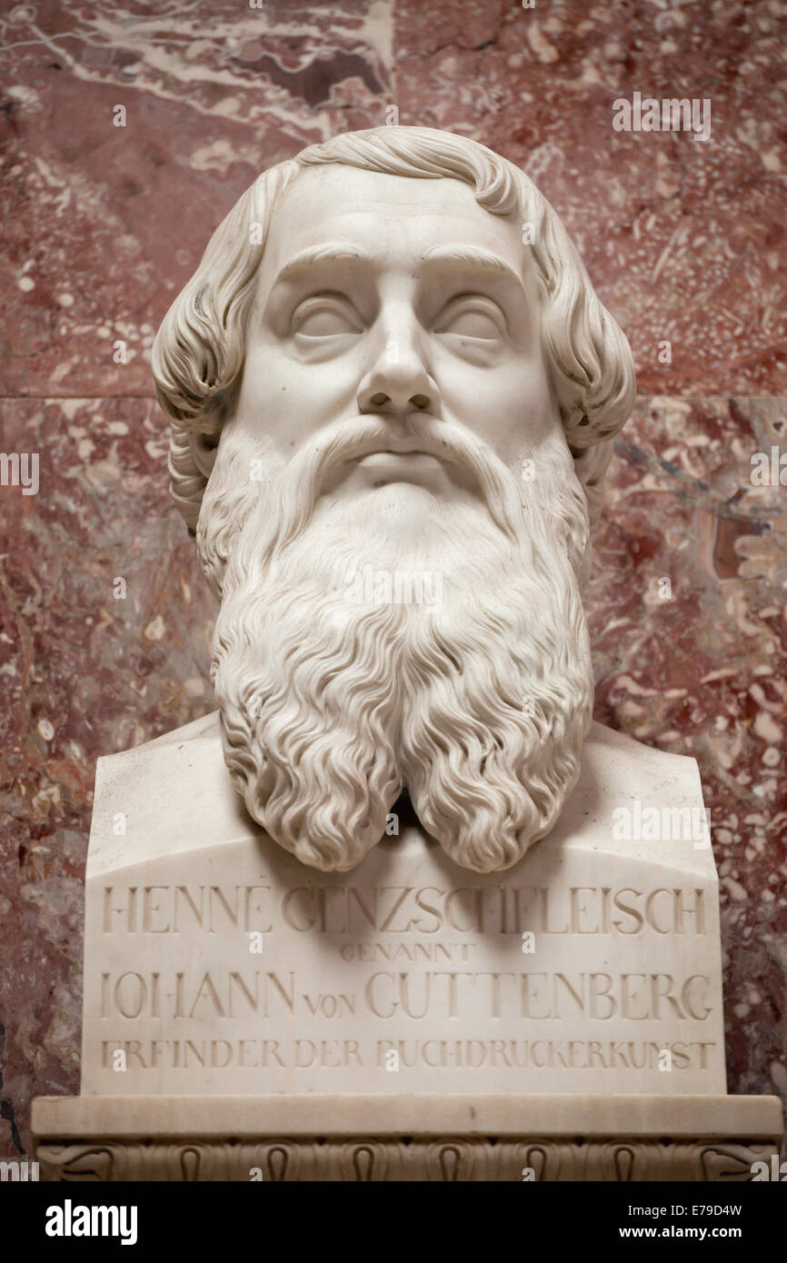 Marble bust of Johannes Gutenberg in the Walhalla memorial, in ...
