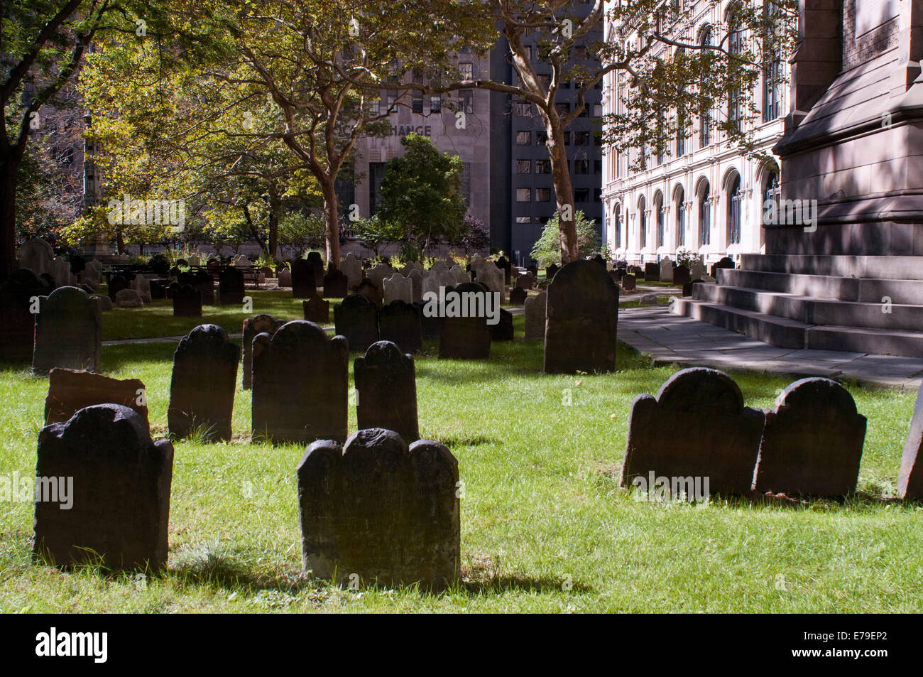 Trinity Church Cemetery. 11 Wall Street roadway corner of Wall St. The ...