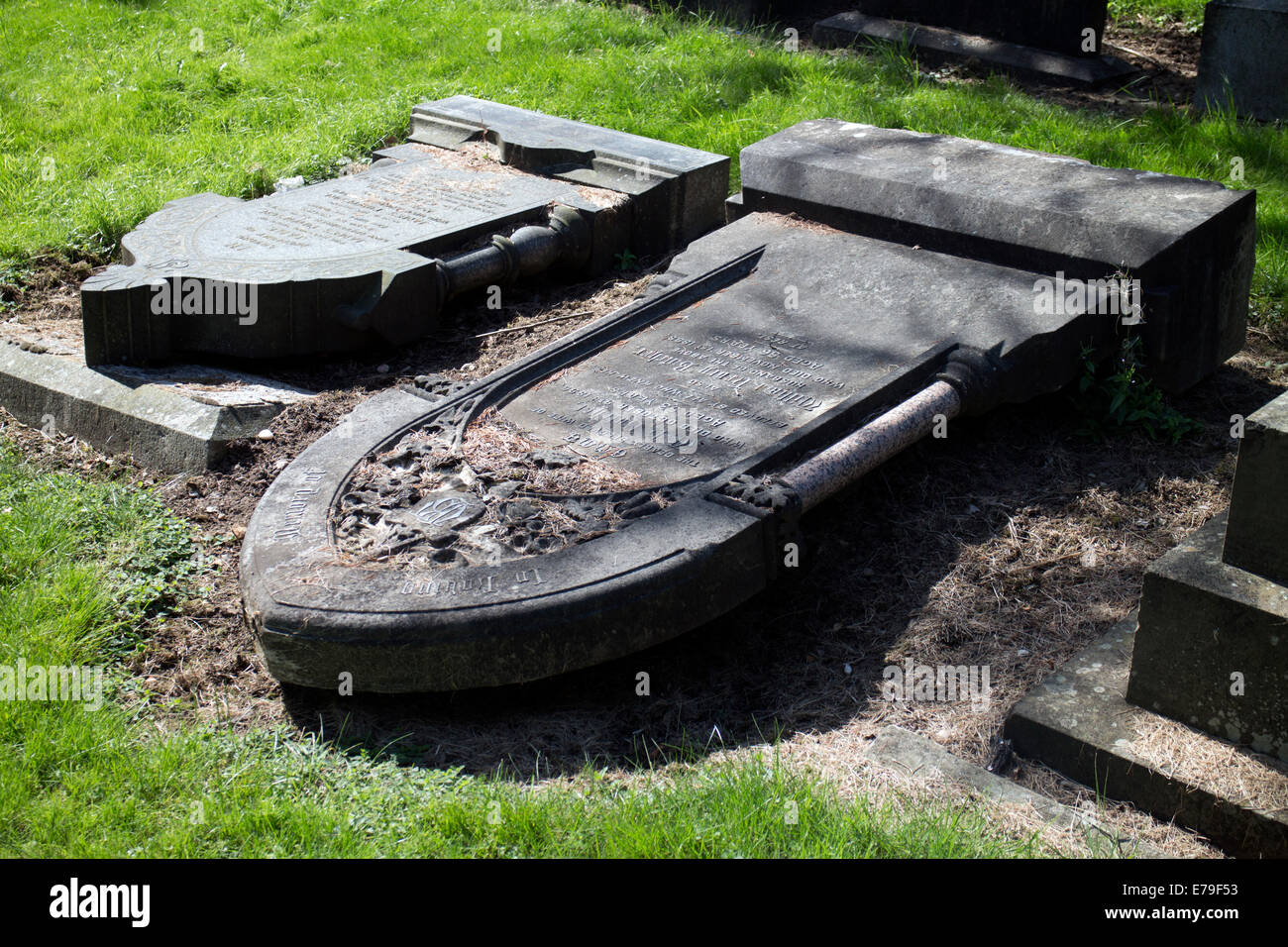 Fallen gravestones in Yardley Cemetery, Birmingham, West Midlands ...
